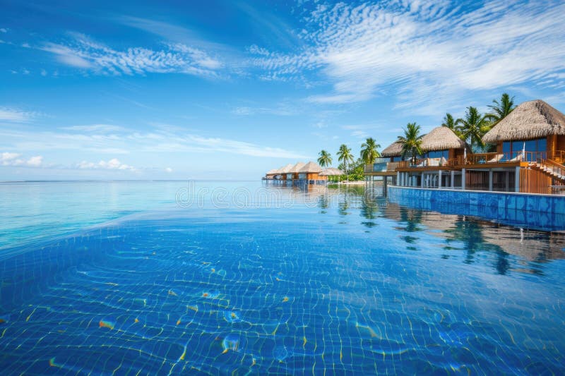 A Resort Featuring Thatched Huts Overwater, Perfect for Relaxation or ...