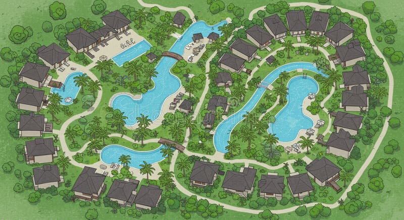 Resort Layout Design Featuring Multiple Bungalows Arranged Around ...