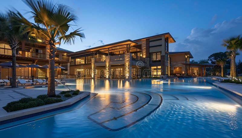 Resort with Modern Architecture, Luxurious Pool, and Upscale Amenities ...
