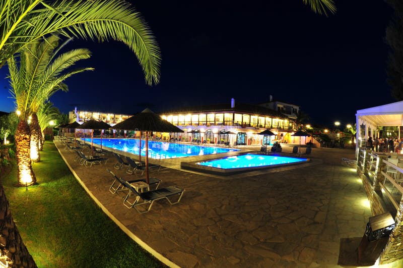 Resort Pool Area Lit at Night Stock Image - Image of resort, life: 31471311
