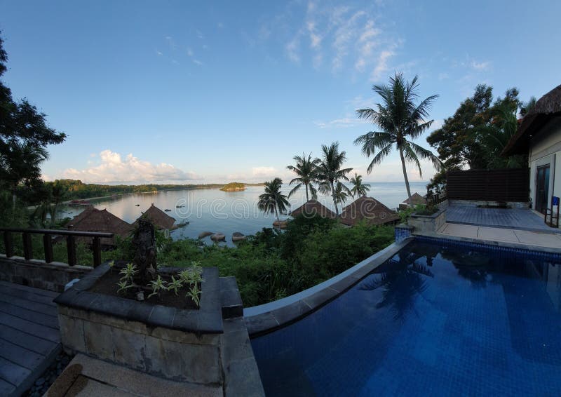 Resort with Pool and Ocean in Tropical Country Stock Photo - Image of ...