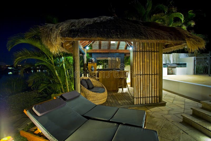 Resort Style Living with Bali Hut with Bar and Dec Stock Photo - Image ...