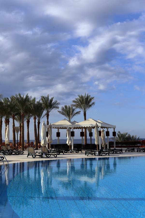 Resort Swimming Pool for Relaxation with Sunbeds Stock Photo - Image of ...