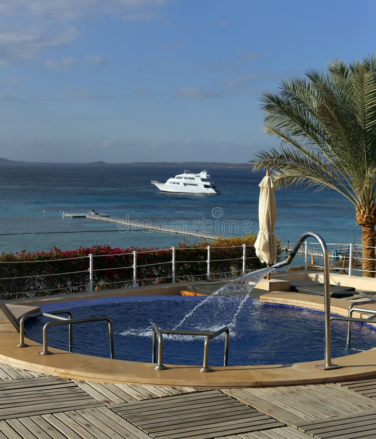 Resort Swimming Pool for Relaxation with Sunbeds Stock Photo - Image of ...