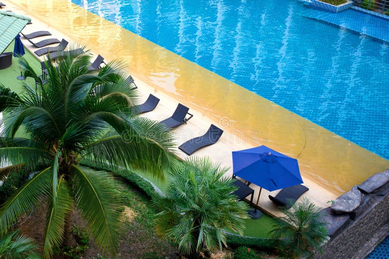A Resort Swimming Pool View from Above. Stock Image - Image of loungers ...