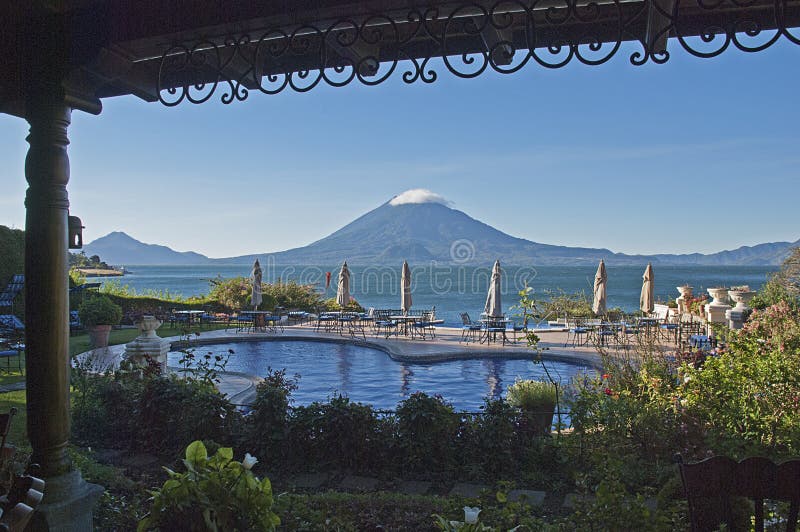 Resort Terrace with Volcano Stock Photo - Image of historic, lake: 22952554