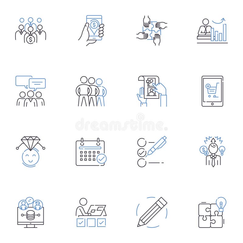 Resource Management Line Icons Collection Optimization Allocation Planning Utilization