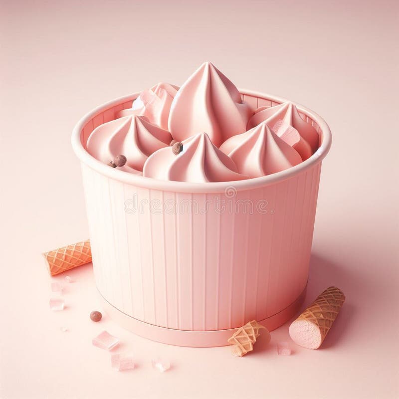 A Pink Ice Cream Bucket with Whipped Cream and Ice Cream Stock Image ...