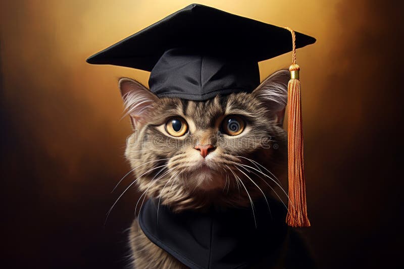 Resourceful Graduate Cat Smart. Generate AI Stock Photo - Image of ...