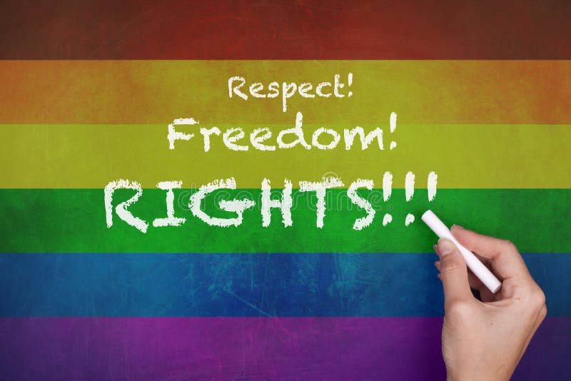 Respect Freedom Rights On Rainbow Flag Background Stock Photo - Image ...