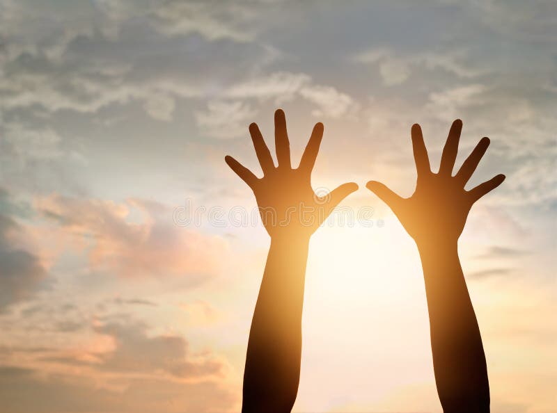 Respect and Pray on the Sunset in City Background Stock Image - Image ...