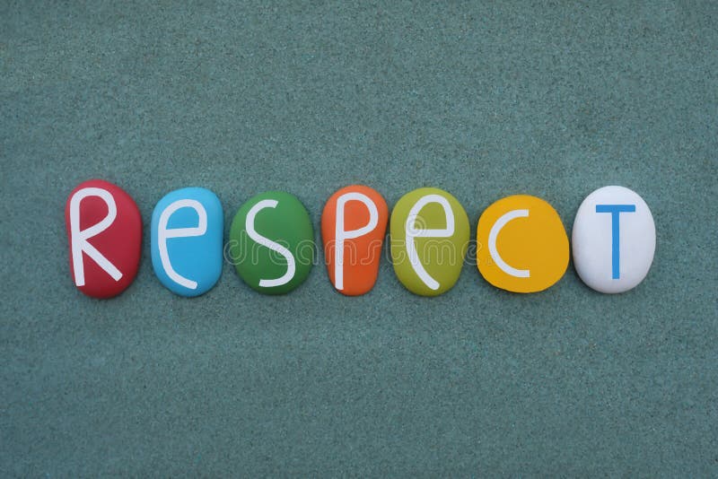 Respect Word Composed with Multi Colored Stone Letters Over Green Sand ...