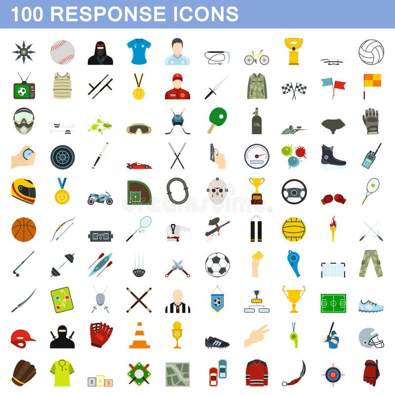 100 Response Icons Set, Flat Style Stock Vector - Illustration of medal ...