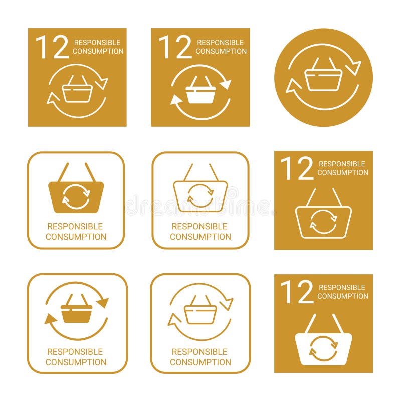 Responsible Consumption Icon Set. Linear and Flat Stock Vector ...