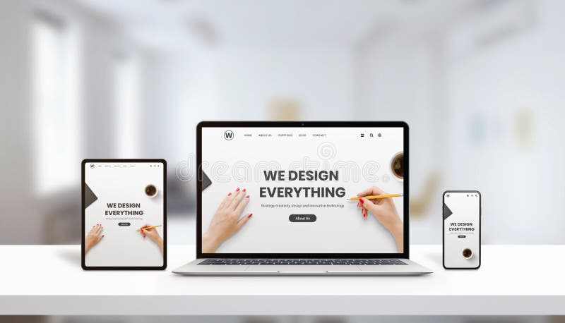 Responsive Agency Web Page on Laptop, Tablet and Phone Display Concept ...