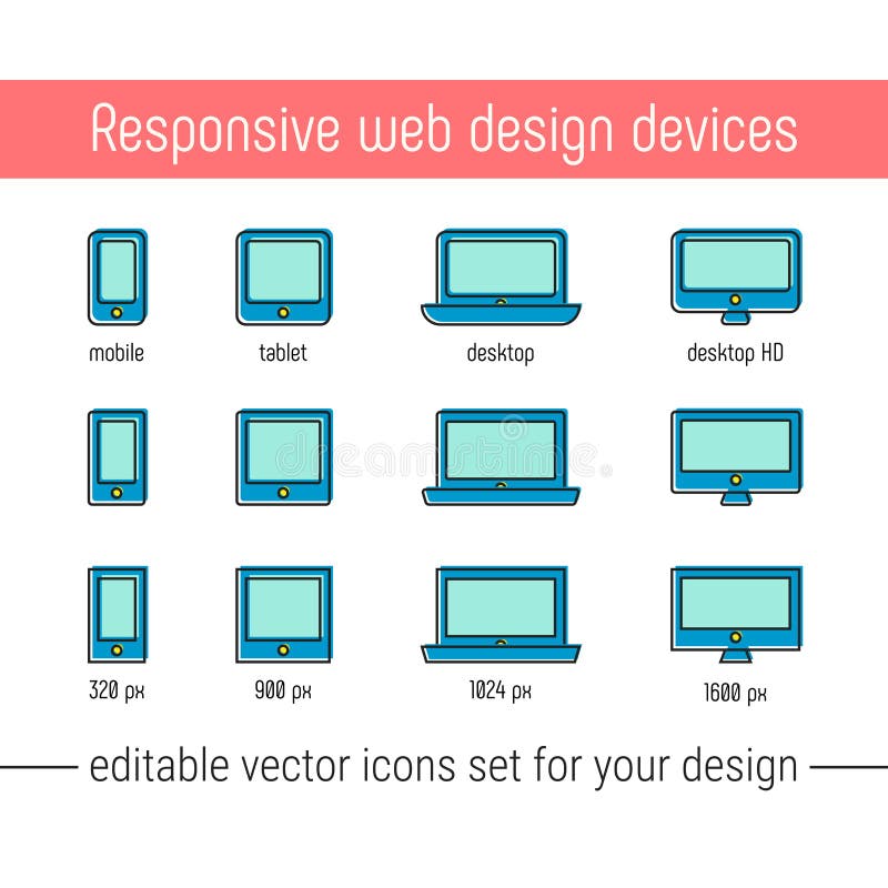 Responsive Design Icons Set Vector. Flat Responsive Design Icons in Memphis Style Stock Vector ...