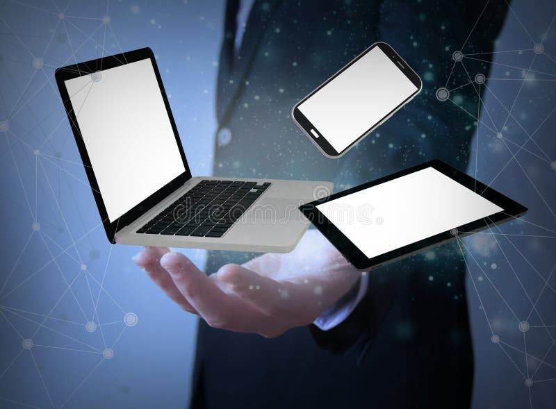 Devices in Businessman Hands with Blank Screen Stock Photo - Image of ...