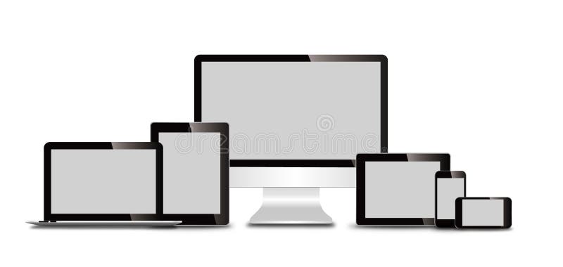 Hand Drawn Laptop and Desktop Computer Art Vector Icon Set Stock Vector ...