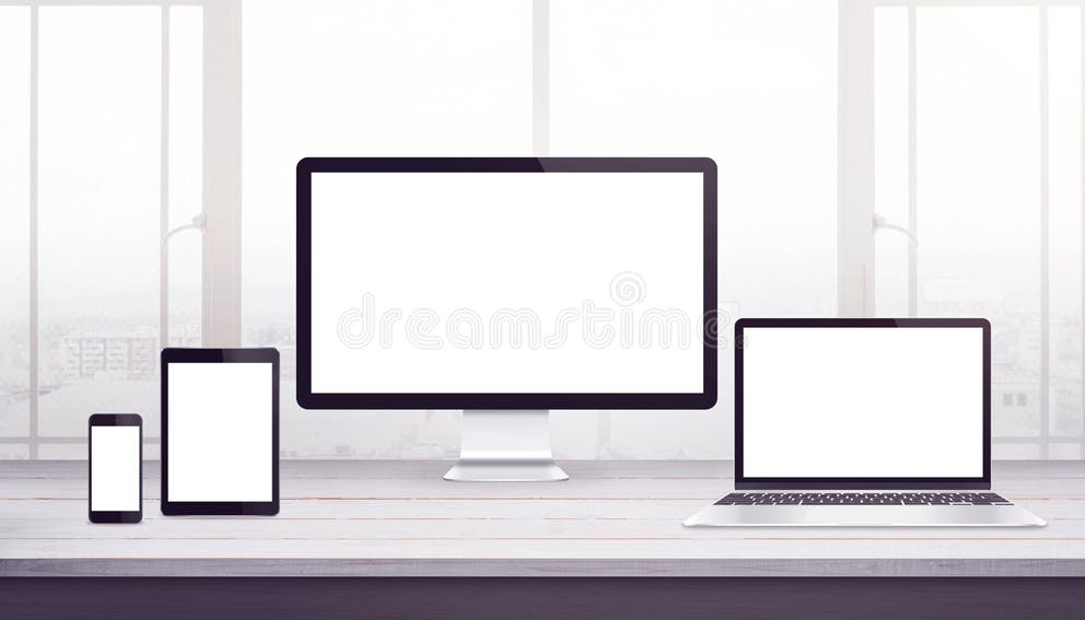 Responsive Display Devices Mockup. Work Desk, Web Design Studio Stock ...