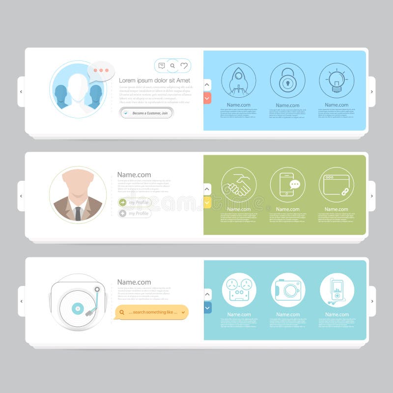 Responsive Flat Navigation Banners with Icons for Templates Stock ...