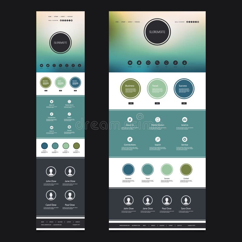 Responsive One Page Website Template with Blurred Header Background Design - Desktop and Mobile ...