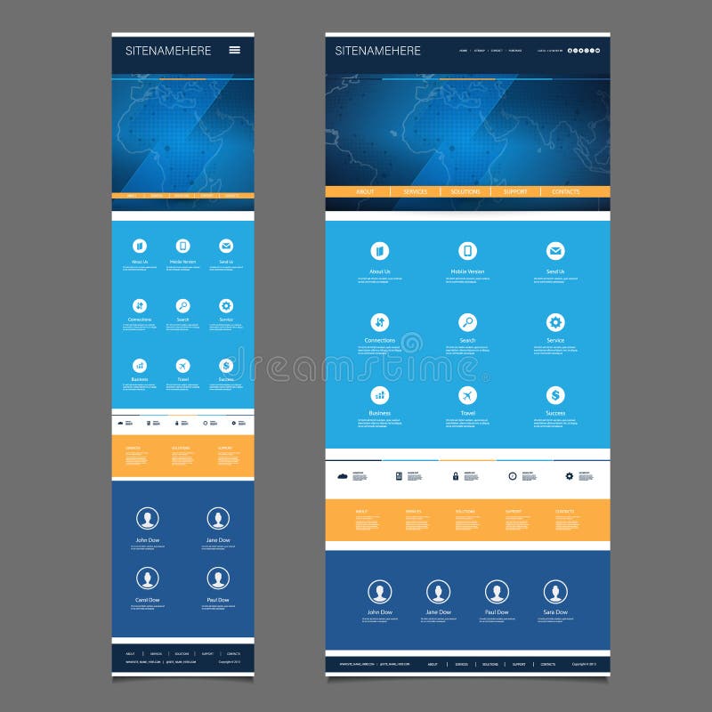 Responsive One Page Vector Website Template with Blurred Background ...