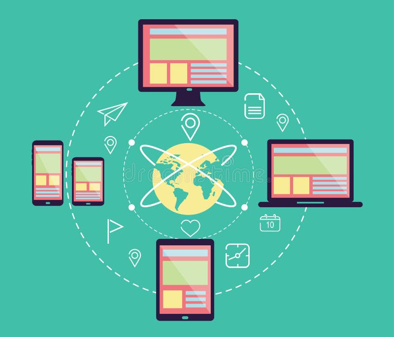 Responsive Web Design in Electronic Devices. Connect Social Network ...