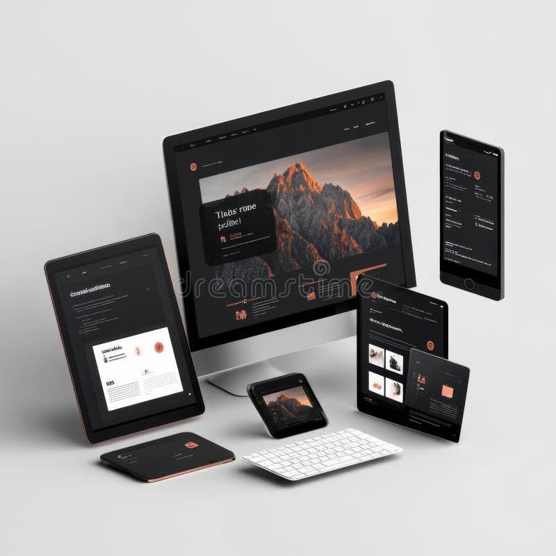 Responsive Website Design with Black and Copper Color Scheme Stock ...