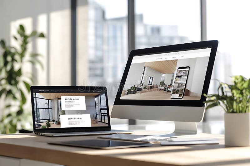 Responsive Website Design on Laptop and Desktop Stock Illustration ...