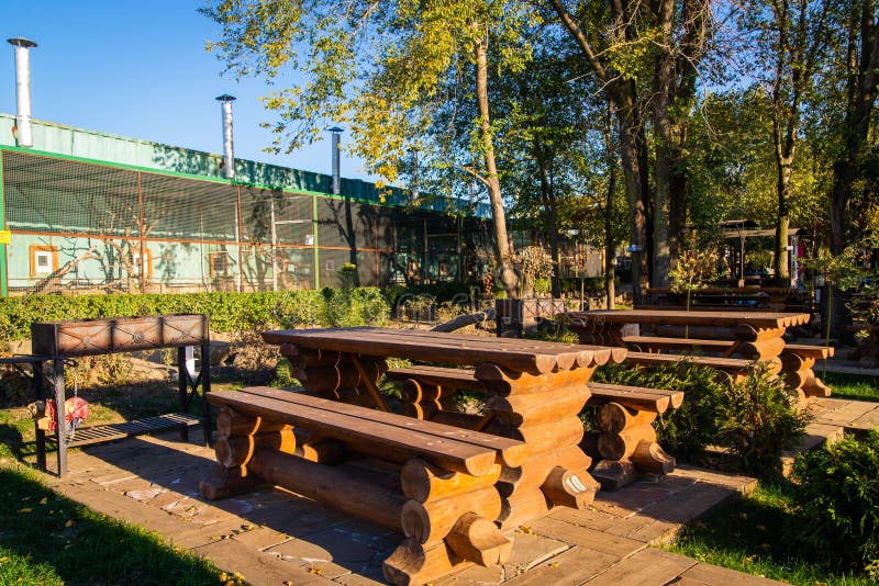 Rest Area, BBQ Place with Table and Benches Stock Image - Image of ...