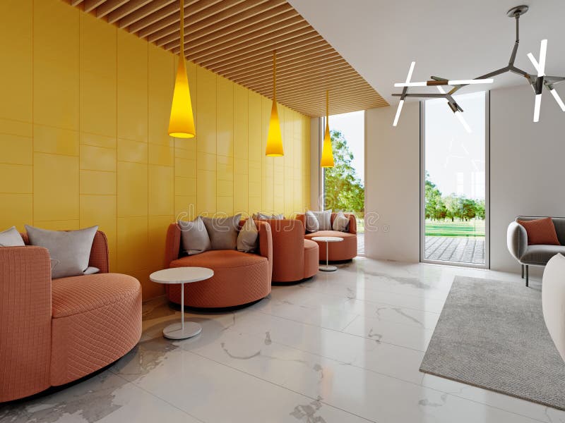 Rest Area in an Office Building with Orange Walls and a Yellow Wall in ...