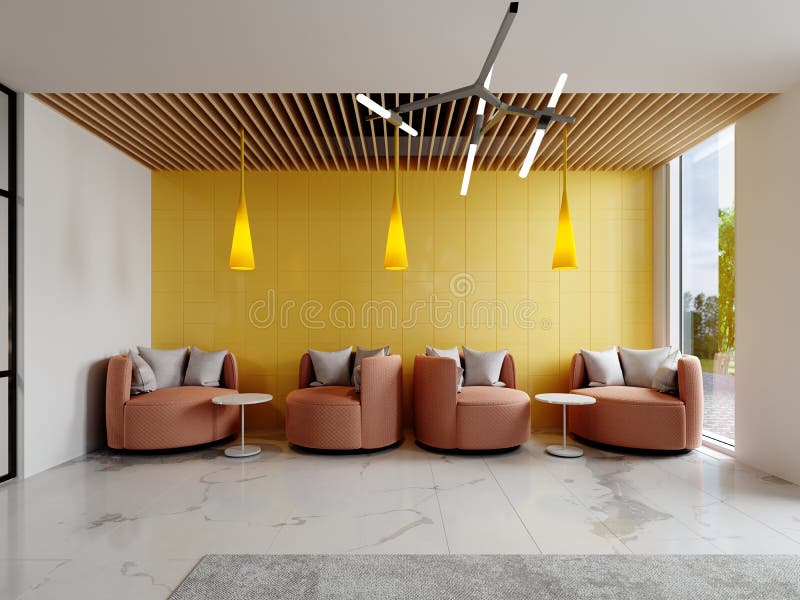 Rest Area in an Office Building with Orange Walls and a Yellow Wall in ...