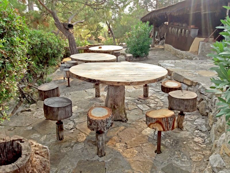 Rest Area - Park Wooden Tables and Chairs Stock Photo - Image of beauty ...