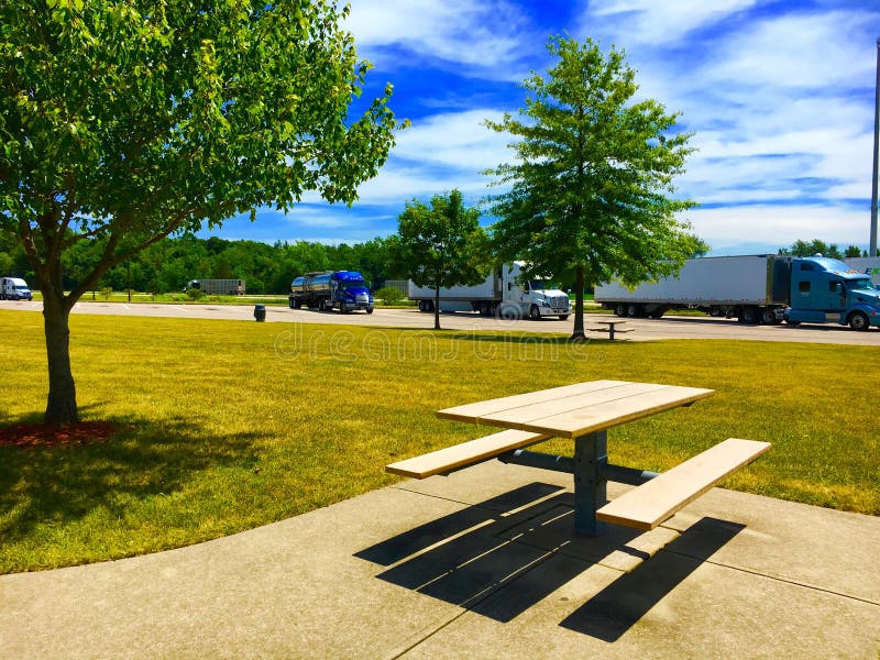 Rest Area Picnic Table stock image. Image of cement, trucks - 75108063