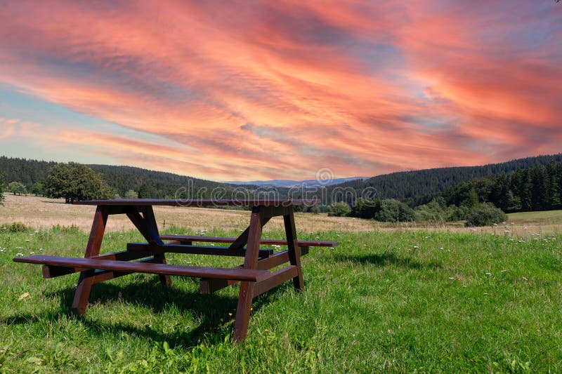 Rest Area with a View Over the Thuringian Forest at Sunset Stock Photo ...