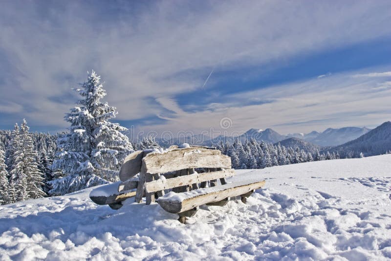 Rest bench in winter stock image. Image of rest, landscape - 65677335