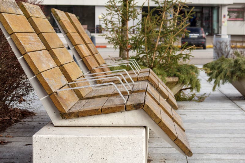 .Rest Benches on the Street are Made of Wood Stock Image - Image of ...