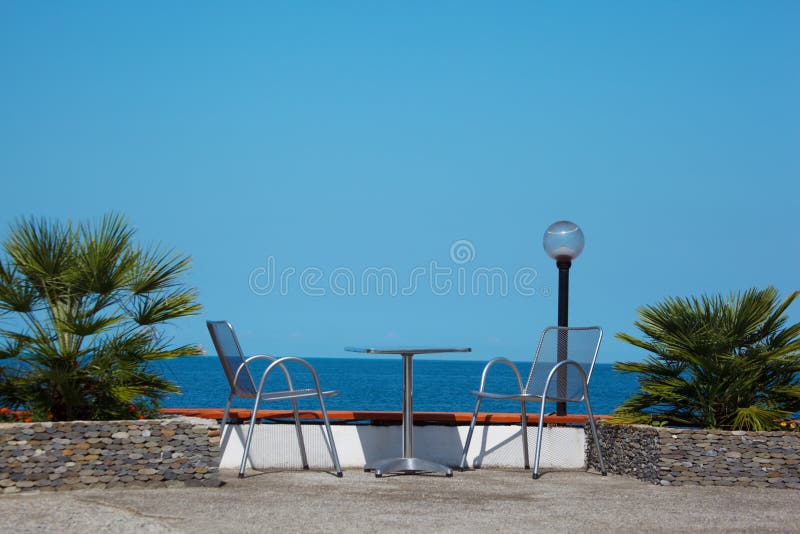 Rest on Coast. Table and Chairs on Beach Stock Photo - Image of beach ...