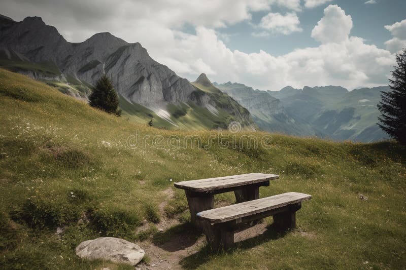 Rest in the Mountains and Bench in Mountains. AI Generated Stock ...