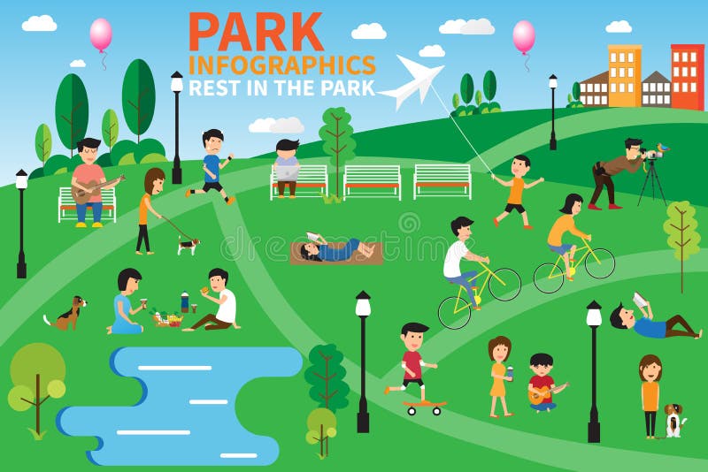 Rest in the Park Infographics Elements, People Having Activities Stock ...