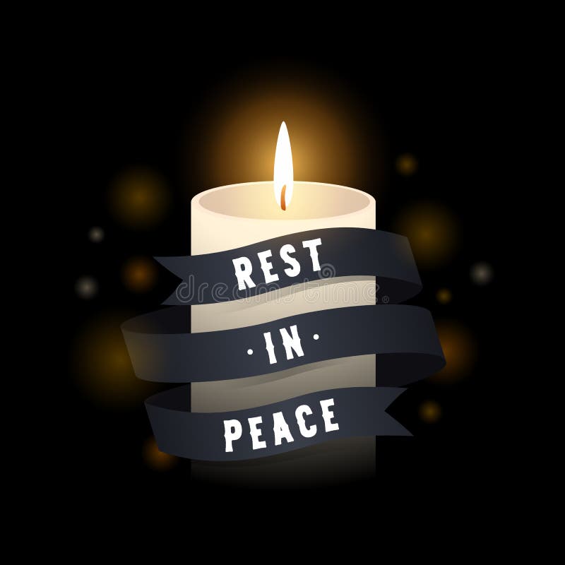 Rest in Peace Text in Ribbon with Roll Around Candle Light Sign Vector ...