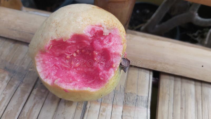 The Rest of the Red Guava is Eaten by Bats. Stock Image - Image of ...