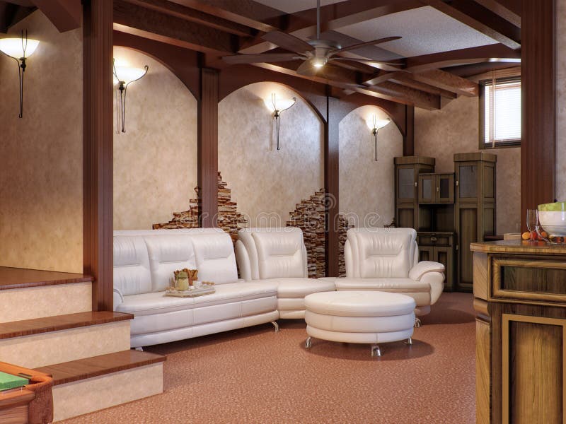 Rest Room and Billiard Room in Basement Stock Illustration ...