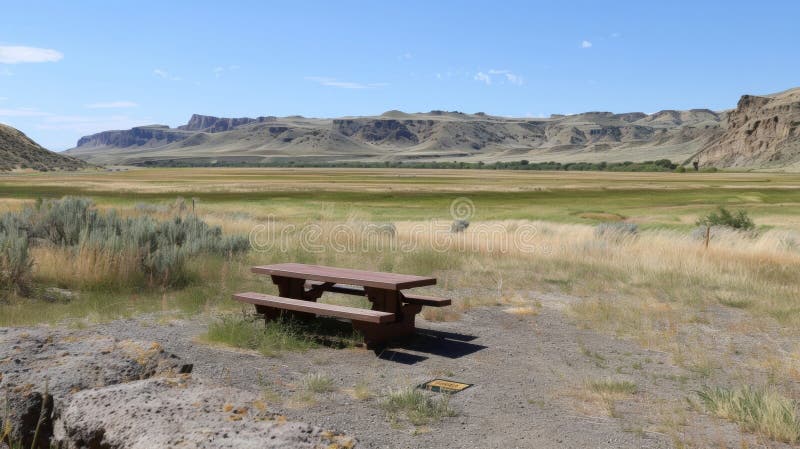 A Rest Stop Along the BoundaryCrossing Highway with Picnic Tables and a ...