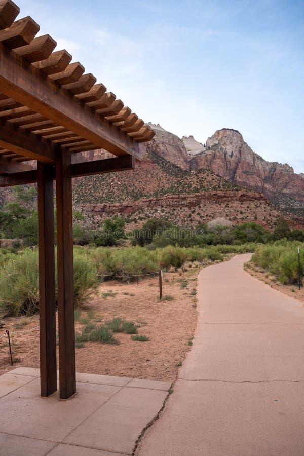 Rest Stop Along Paved Trail in Zion Stock Photo - Image of evening ...