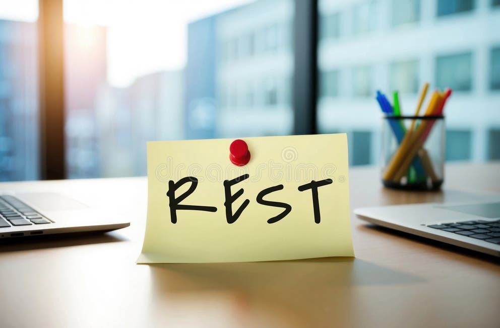 Rest Text Words Phrase on a Sticker on the Office Desk Stock ...