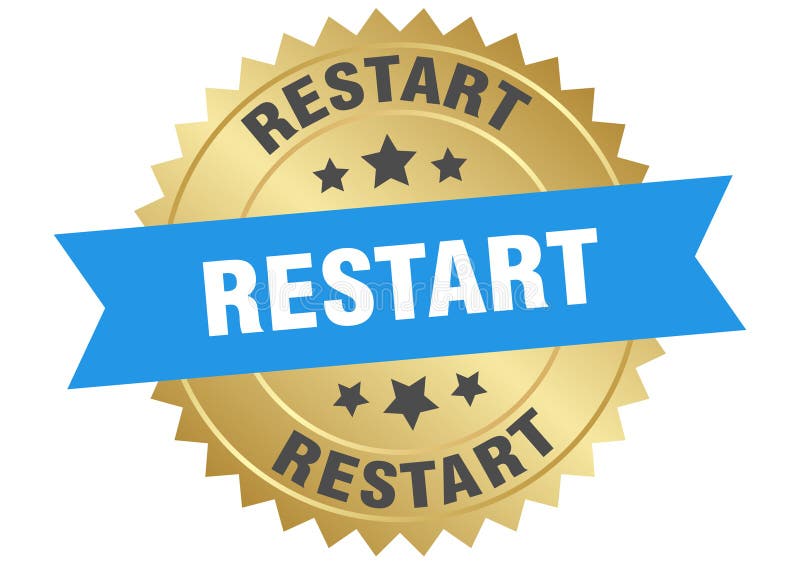 Restart. Restart Round Blue and Gold Label Isolated on Transparent ...