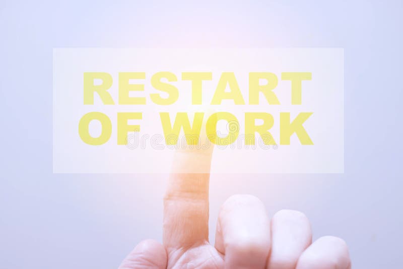 RESTART of WORK Man Presses the Hologram with His Finger Stock Photo ...