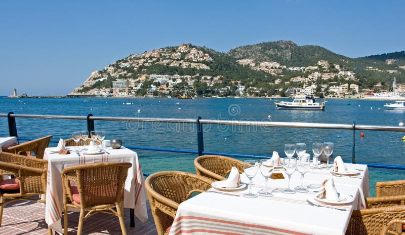 Restaurant Balcony in Mallorca Stock Image - Image of chair, majorca ...