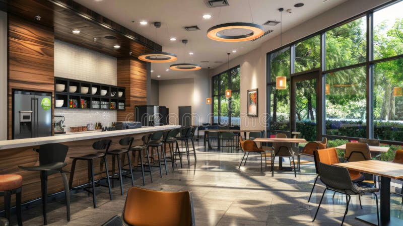 Restaurant with Bar Area and Large Windows Stock Image - Image of ...